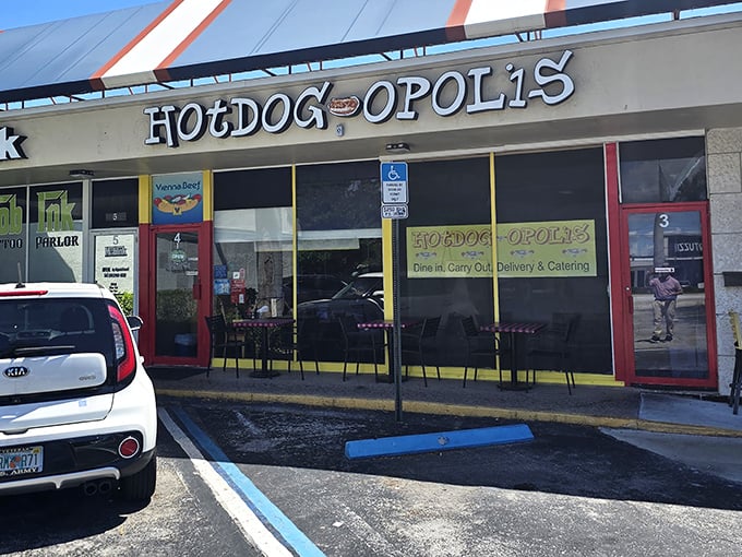 Strip mall exterior, gourmet interior - never judge a hot dog joint by its cover.