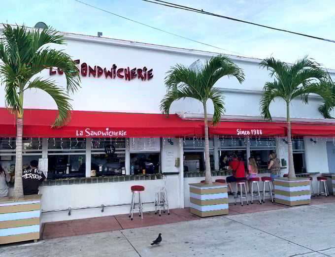 La Sandwicherie's palm-framed outdoor counter feels like dining in a Miami Beach postcard – with better food.