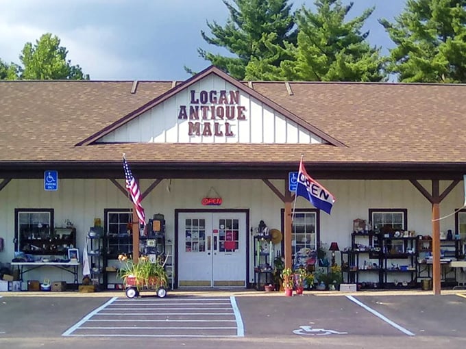 Logan Antique Mall's charming country exterior is like your grandma's house—if grandma collected treasures from every decade of the last century.