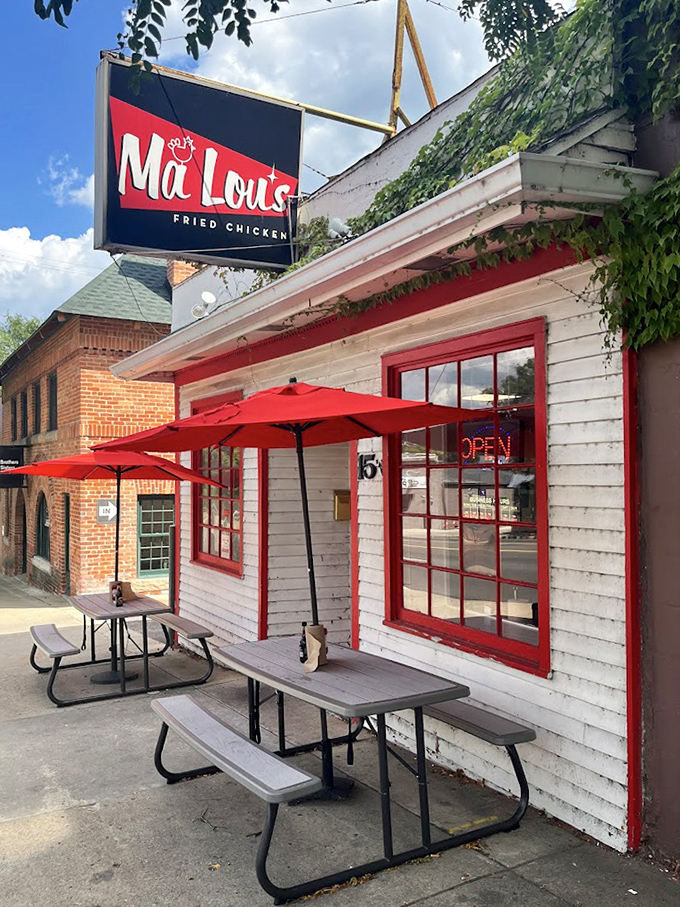 Ma Lou's white-and-red exterior is as classic as the fried chicken inside – no pretense, all flavor.