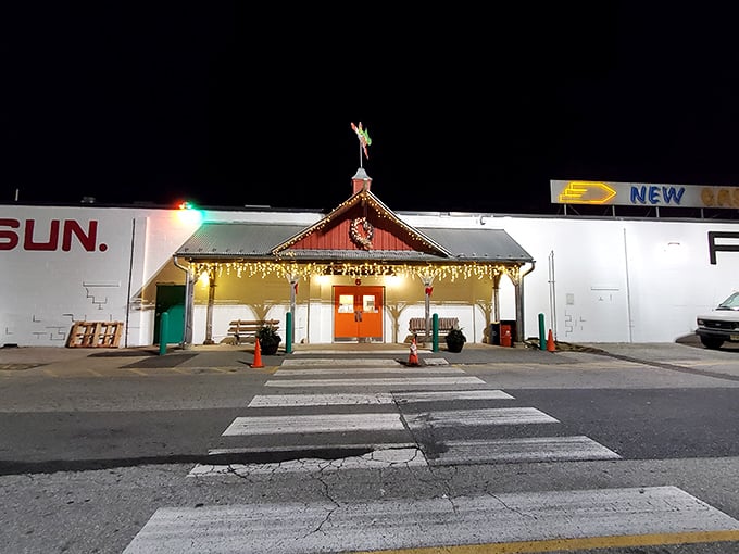 The evening lights transform this market into something magical, like a small-town carnival that sells everything.
