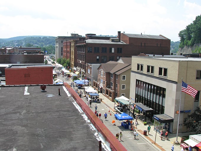 From this vantage point, Oil City looks like it was arranged by a meticulous model train enthusiast with an eye for detail.
