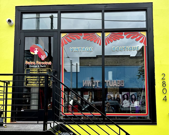 You can't miss Retro Rewind's sunshine-yellow exterior – as bold and vibrant as the vintage treasures waiting inside.