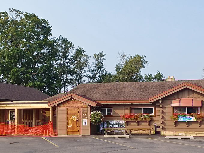 Log cabin dining where hearty appetites meet even heartier burgers in perfect wilderness harmony.