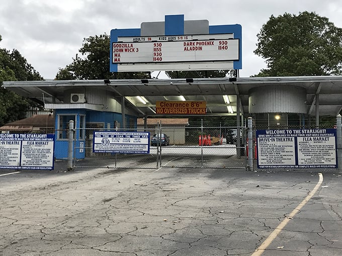 The Starlight's iconic marquee stands sentinel over Atlanta's most unique shopping experience. From "Godzilla" to garage sale—what a double feature!