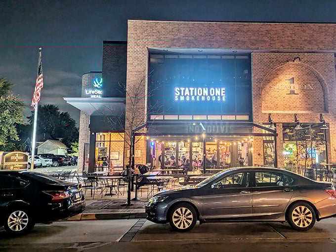 Station One glows like a BBQ lighthouse in the night, guiding hungry souls to a safe harbor of smoked deliciousness.
