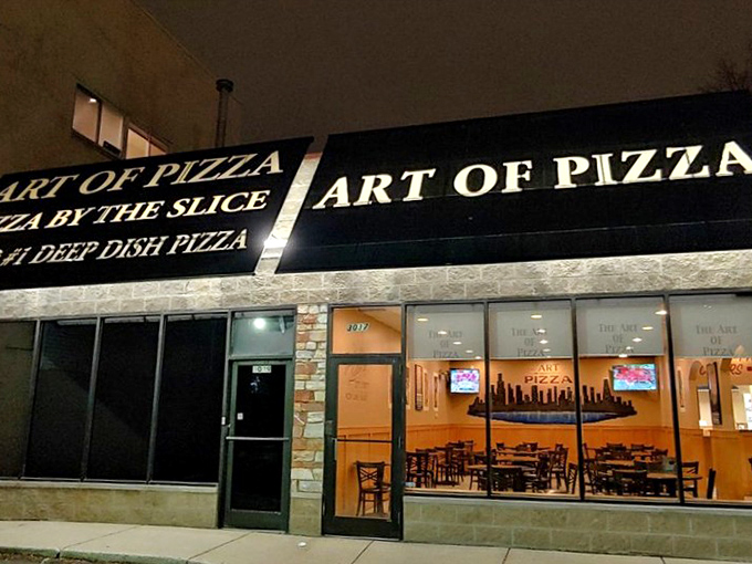 Bold signage announces serious pizza intentions – like a billboard for your taste buds.