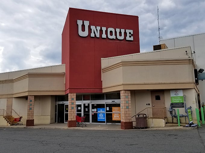 That bold red "UNIQUE" sign isn't kidding around – this place clearly means business when it comes to one-of-a-kind finds.