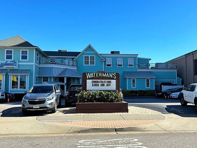 Waterman's turquoise building stands out on Atlantic Avenue like a beacon for seafood lovers seeking Orange Crushes and ocean breezes.