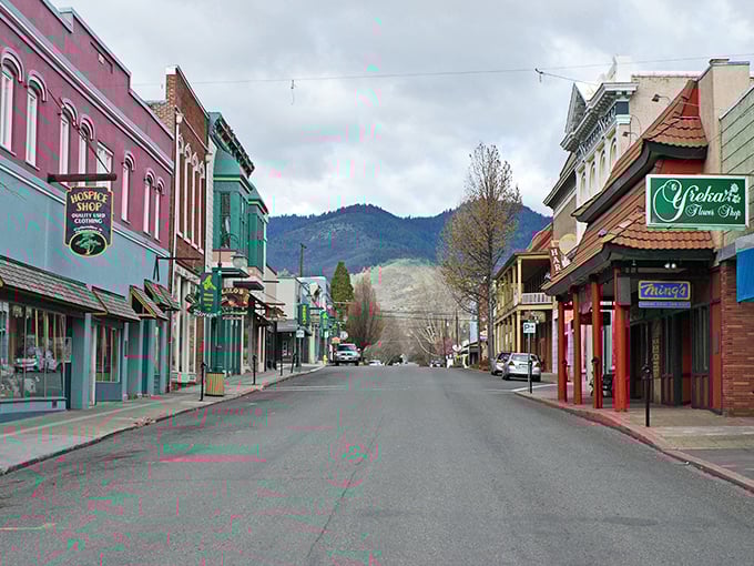 Yreka's rainbow of storefronts pops against mountain backdrops—like Main Street USA got a technicolor makeover!