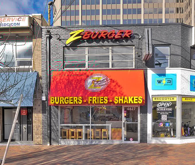 Orange flames on wheels promise fiery flavor – this mobile burger operation means serious business.