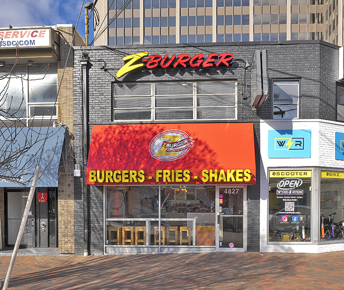 Orange flames on wheels promise fiery flavor – this mobile burger operation means serious business.