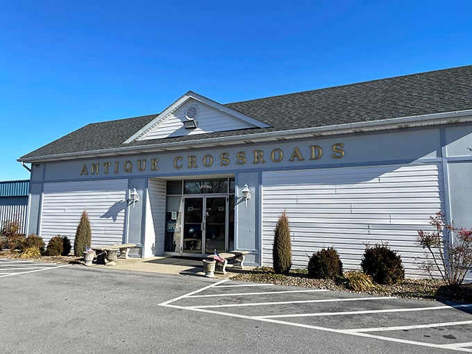 Antique Crossroads' welcoming entrance promises hours of browsing through carefully curated vintage collections and bargains.