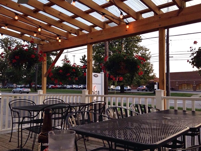 That covered patio whispers of leisurely pizza dinners and good conversations under the Ohio sky.
