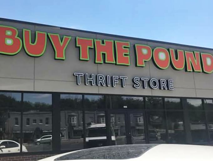Bold yellow letters shout "NOW OPEN" – music to any thrifter's ears, especially when deals are sold by weight!