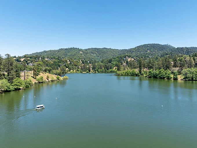 Lake Gregory mirrors the sky while pine forests create nature's perfect amphitheater around town.