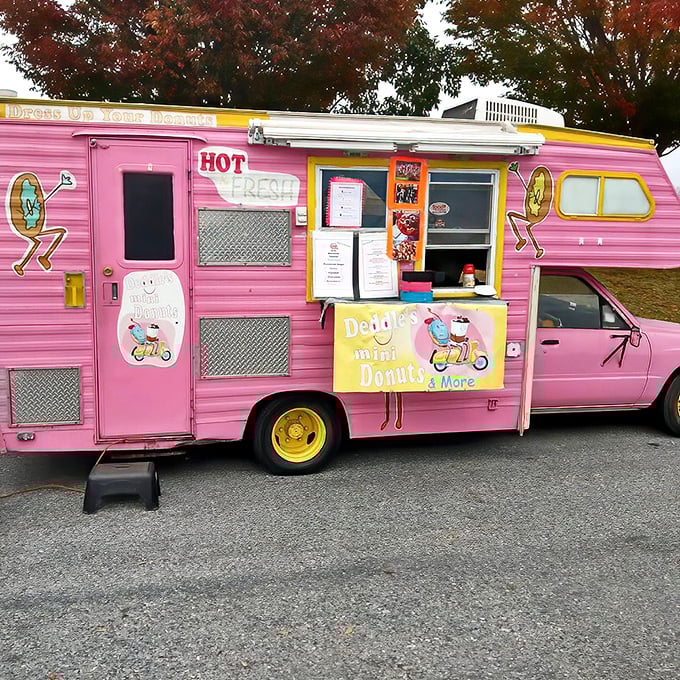 The whimsical pink donut-mobile brings childlike wonder to the streets of Baltimore. Happiness is portable after all.