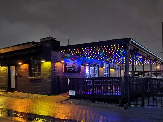 Those party lights aren't just decoration—they're celebrating every single plate of incredible barbecue served here.