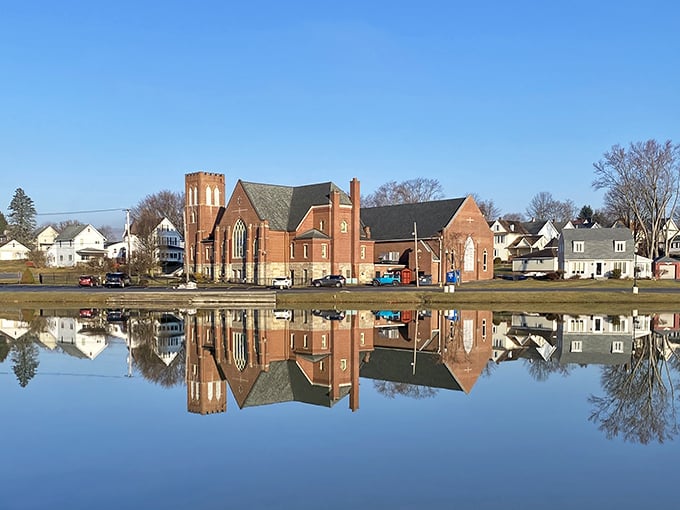 This DuBois church reflects in still waters like a postcard come to life—the kind of scene that makes you slow down and appreciate.