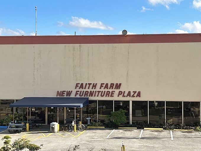 Behind this unassuming facade lies a furniture wonderland. Your new coffee table helps someone rebuild their life!