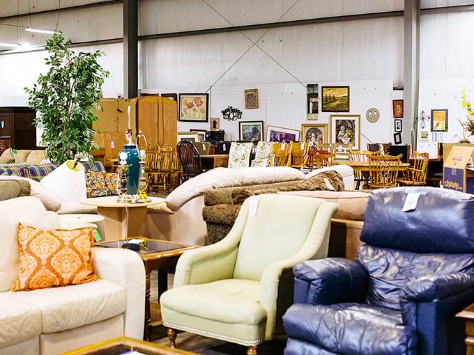 A sea of stylish furniture awaits new homes – like an HGTV show where everything's actually affordable!