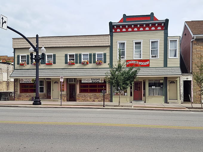 Charming historic architecture with a cozy local restaurant — a timeless reminder that some buildings have stories that never fade.