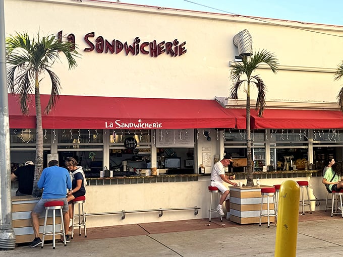 Those red awnings and counter stools create the perfect people-watching perch while you devour French-style sandwich perfection.