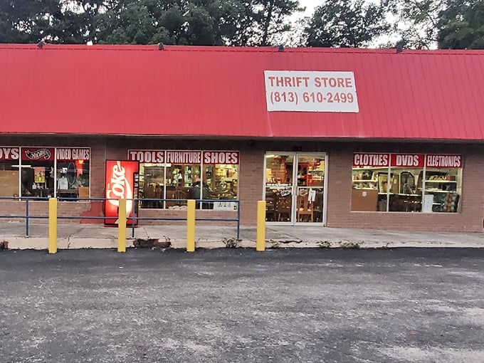 Window displays packed with everything from tools to toys promise endless browsing possibilities inside.