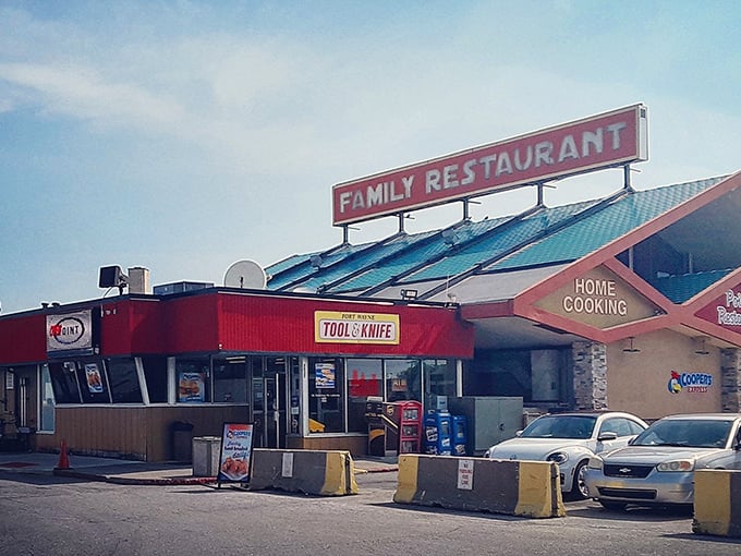 You’ve found it, my friend—a time capsule of comfort food, with a roof line that looks like it could have a starring role in a Wes Anderson film.