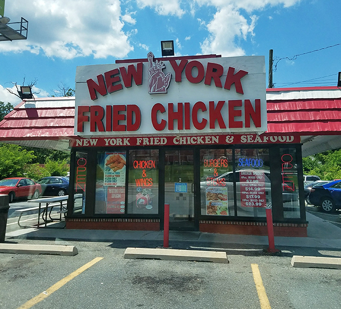 The bright red facade isn't just eye-catching – it's a warning sign that your diet plans are about to be deliciously derailed.