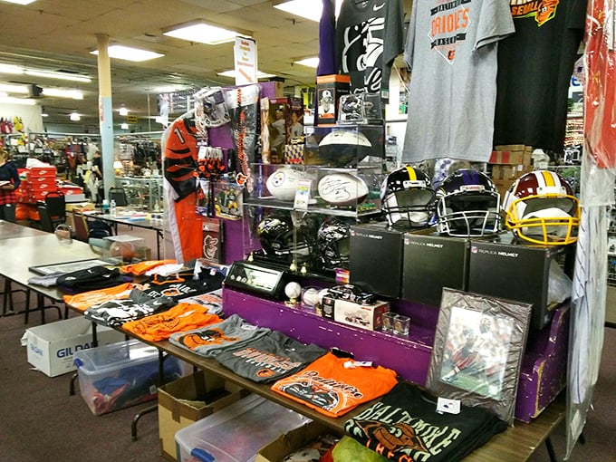 Sports fans alert! Ravens, Orioles, and more team gear than you can shake a foam finger at fills this Baltimore bargain spot.