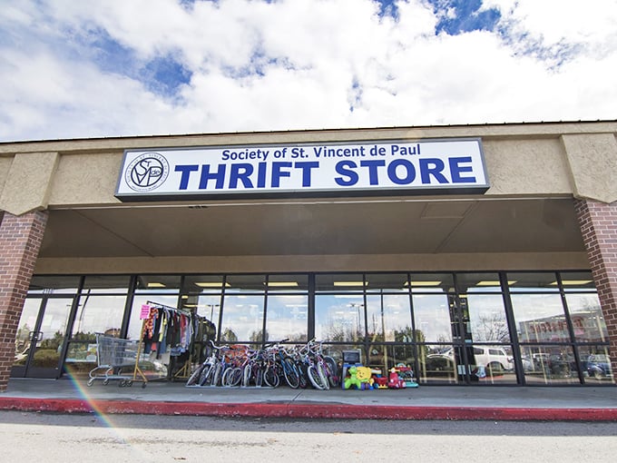 Look closely and you'll spot bicycles and children's toys waiting for new homes—affordable adventures lined up outside.