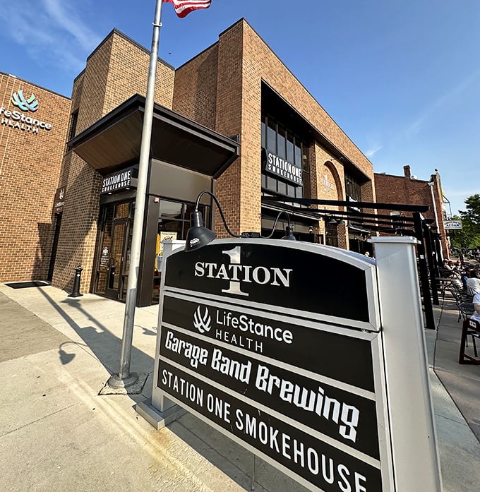 With that American flag standing proud, Station One isn't just serving BBQ—it's serving a slice of Americana with a side of smoke ring.