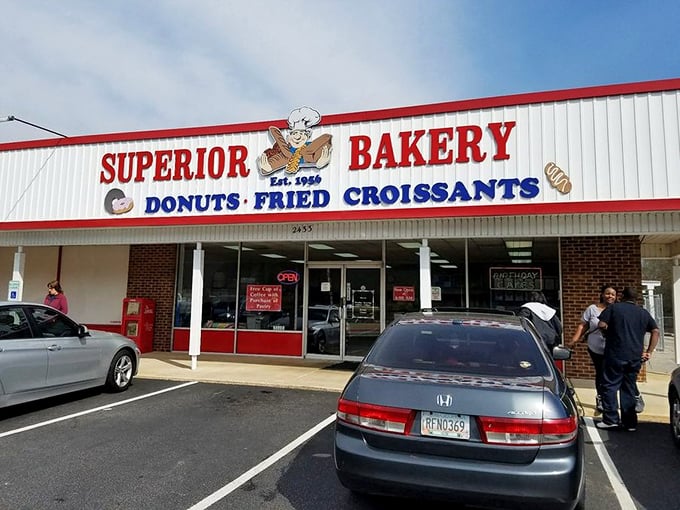 Red, white, and delicious – Superior Bakery waves the flag for old-school American donut perfection. 