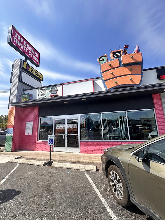 That playful exterior promises curated finds where quality meets affordability in perfect Austin style.