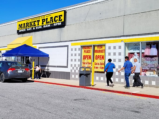 The indoor-outdoor marketplace concept offers shoppers the best of both worlds for comfortable treasure hunting.