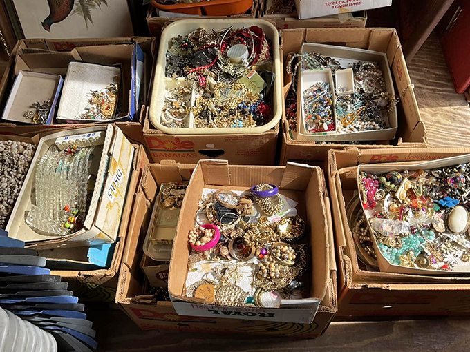 Treasure hunting at its finest – these boxes of costume jewelry contain someone's past glamour waiting for your future special occasions. 