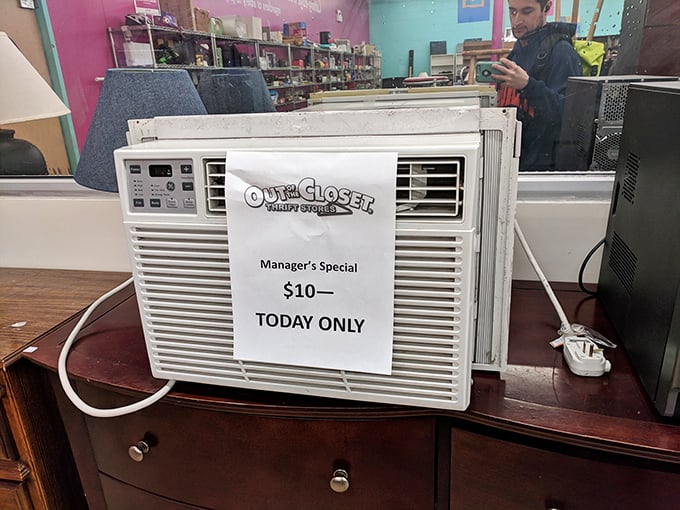 Even the appliances get a second act—this window unit with its "Manager's Special" tag might be the coolest deal in the store.