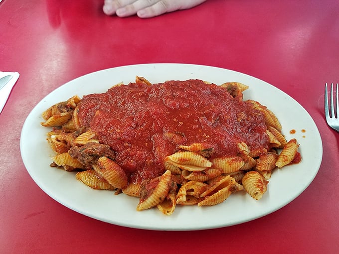 American Chop Suey that would make your grandmother nod in approval – pasta swimming in rich tomato sauce, comfort food that defies culinary trends.