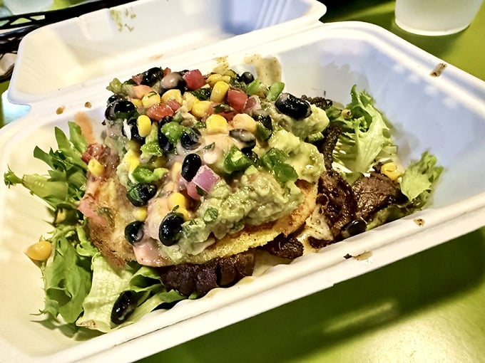 The arepa – South America's gift to your lunch break – stuffed with savory steak that would make even a vegetarian pause.