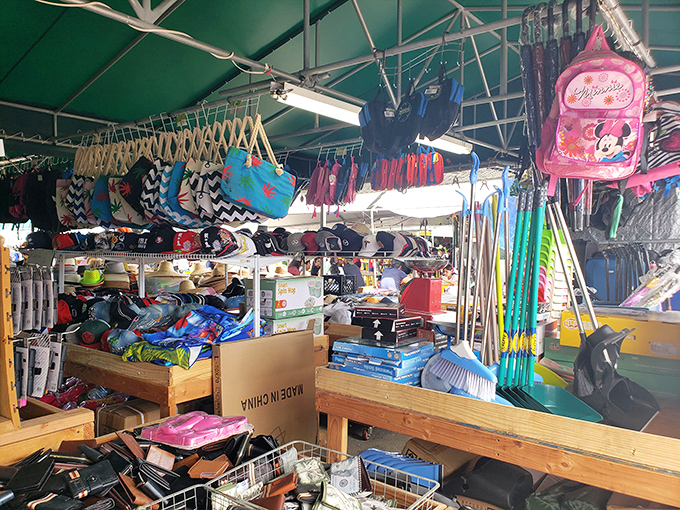 Retail therapy in its purest form – from backpacks to household goods, this vendor's organized chaos is a treasure hunter's dream.