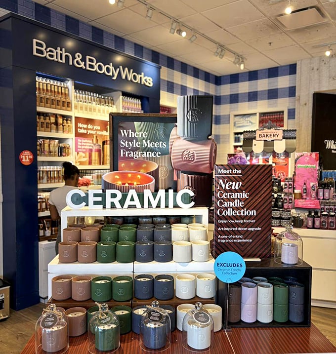 Bath & Body Works' ceramic candle display – where "just browsing" turns into "somehow I need seventeen candles for rooms I don't even have."
