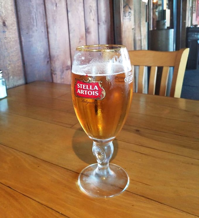A golden chalice of Stella Artois—because sometimes the perfect companion to smoky meat is a crisp, refreshing beer.