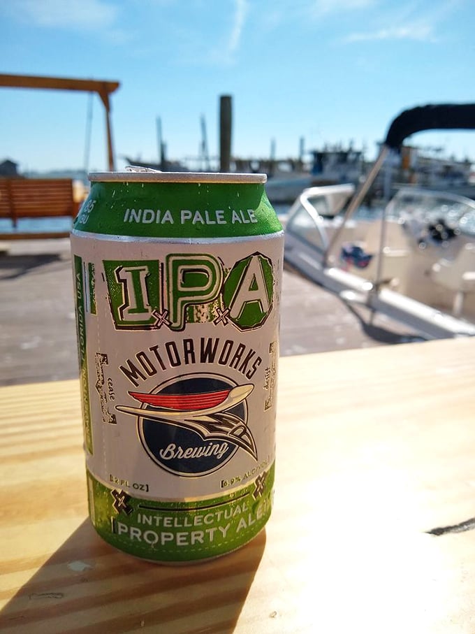 Nothing complements dockside dining like a cold local brew. This Motorworks IPA from nearby Bradenton is the perfect partner for seafood and sunshine.