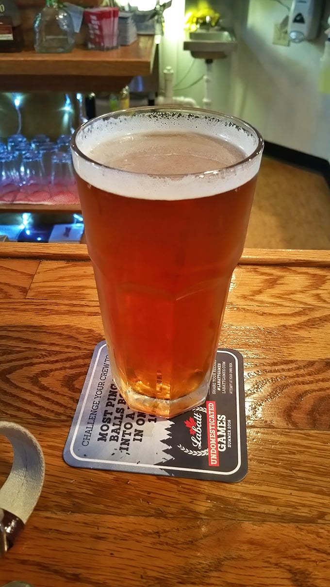 A cold beer in a proper pint glass—civilization's answer to a hot day. Sometimes happiness really is this simple.