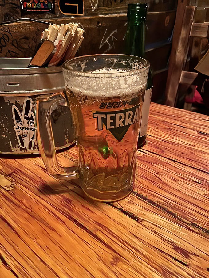 Nothing complements Korean tavern food quite like a frosty mug of Terra beer. It's not just refreshment – it's diplomatic relations between spicy food and your taste buds.