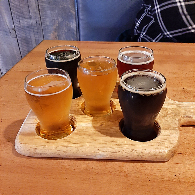A flight of liquid amber joy – the perfect way to sample what's brewing while contemplating your next barbecue move.