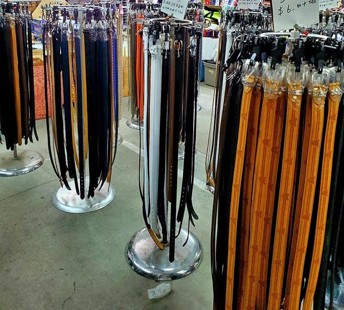 Belt display that would make any accessory enthusiast weak at the knees – leather, fabric, and everything in between for every waistline.