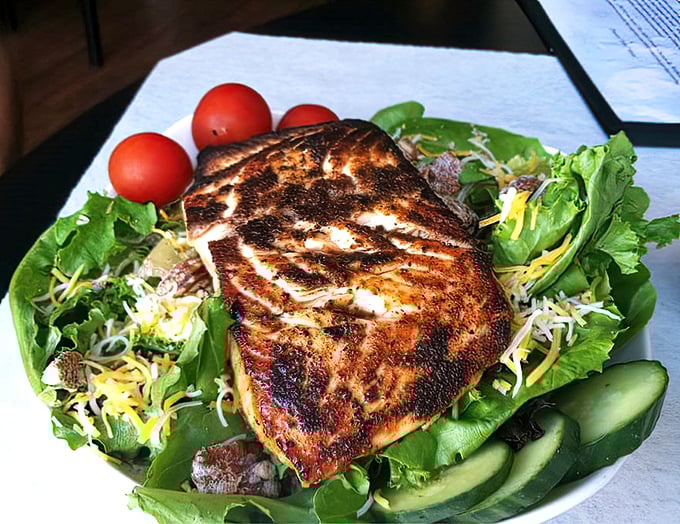 The blackened salmon salad proves healthy eating doesn't have to be punishment – it can be a celebration.