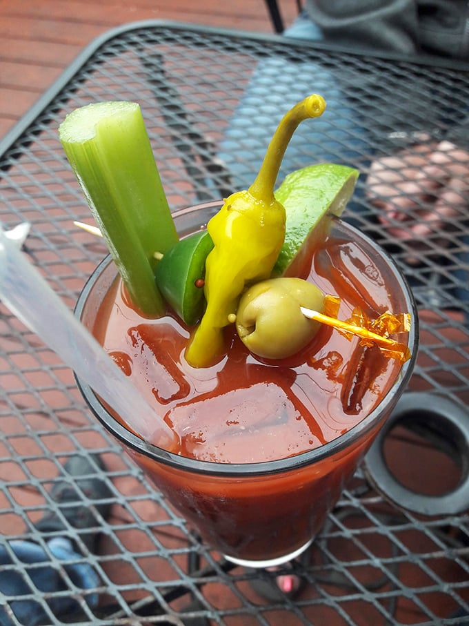 This Bloody Mary isn't just a drink—it's a garden party in a glass, complete with a pepper that's dressed for the occasion.